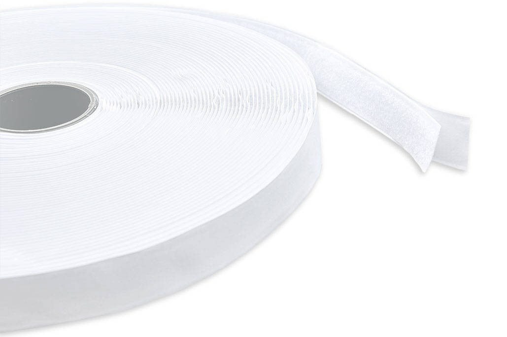 Biała taśma rzepowa z klejem pętelka o szer. 20 mm krążek | firanystyle.pl